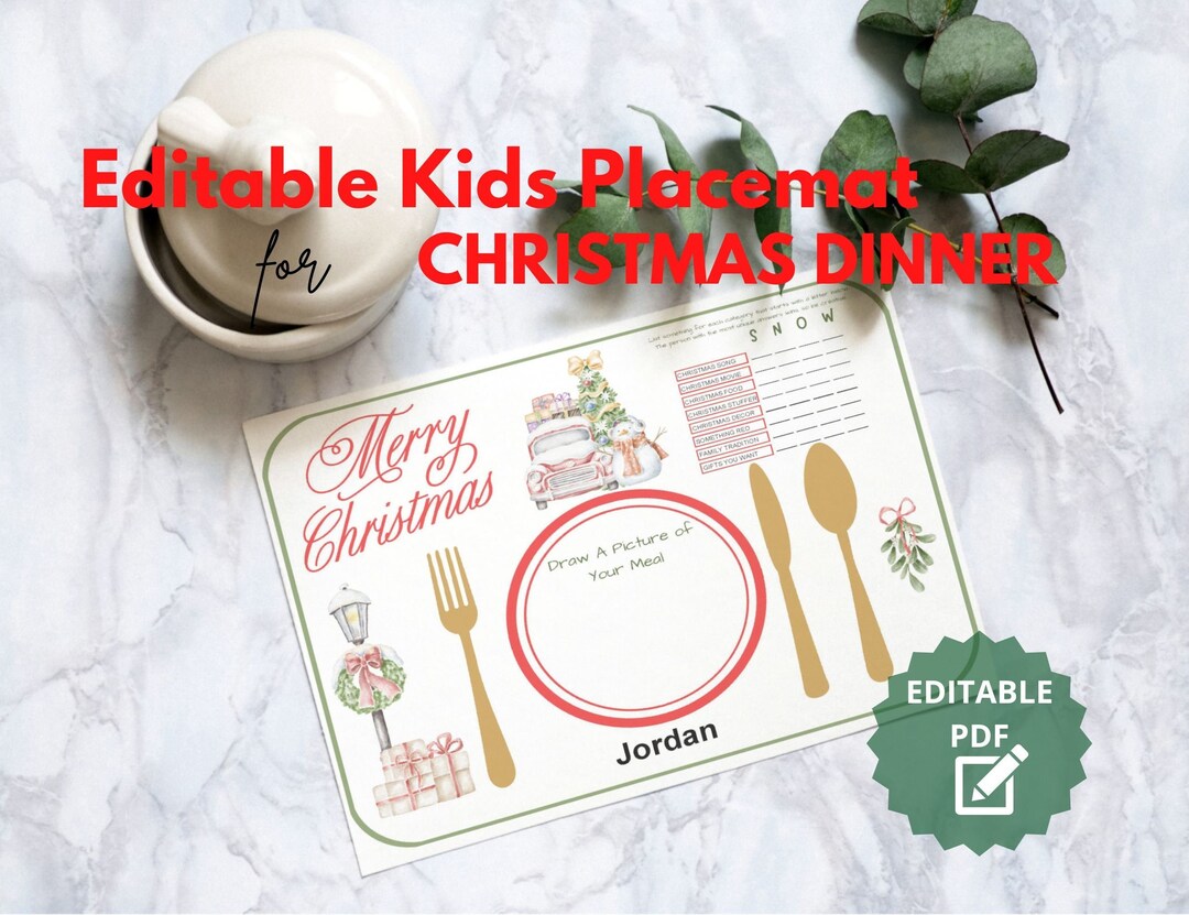Editable Christmas Placemat for Kids, Christmas Place Card, Christmas ...
