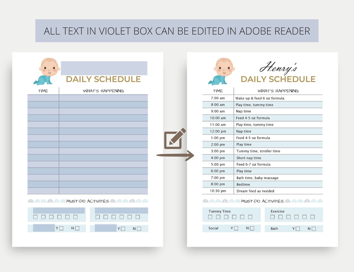 Editable Baby Schedule Template, Daily Schedule Printable, Baby Routine ...
