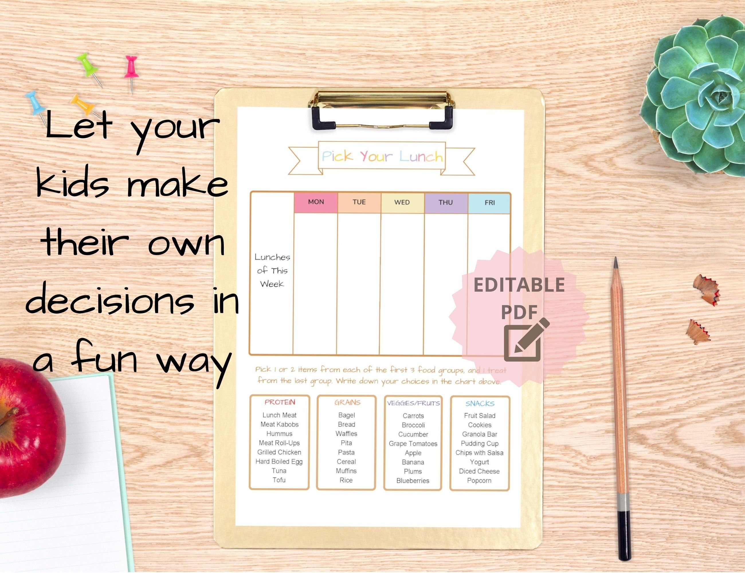 Editable Kids Lunch Meal Planner, Kids Lunch Box Printable, School ...