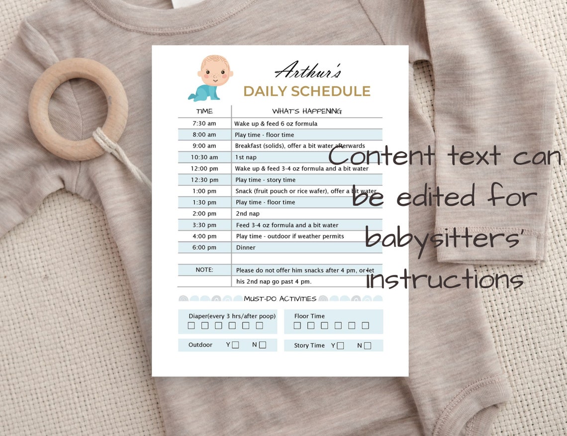 Editable Baby Schedule Template, Daily Schedule Printable, Baby Routine ...