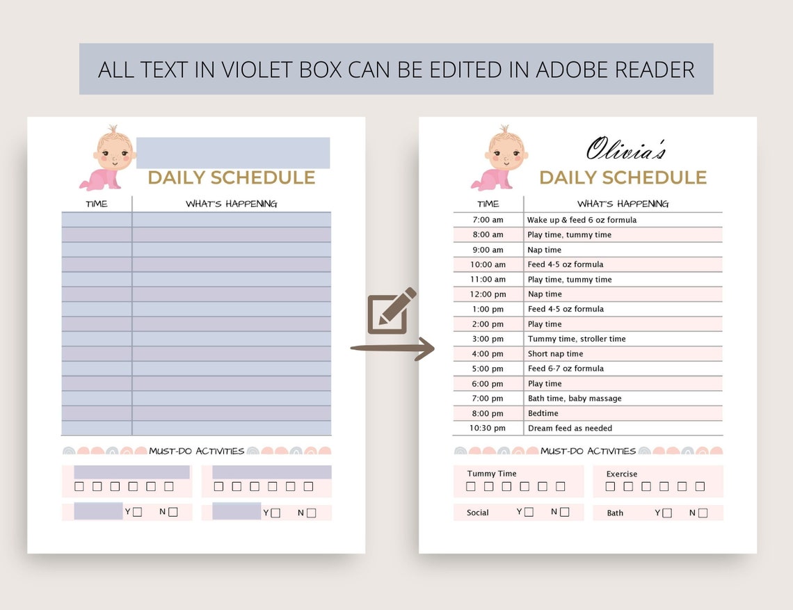 Editable Baby Schedule Template, Daily Schedule Printable, Baby Routine ...