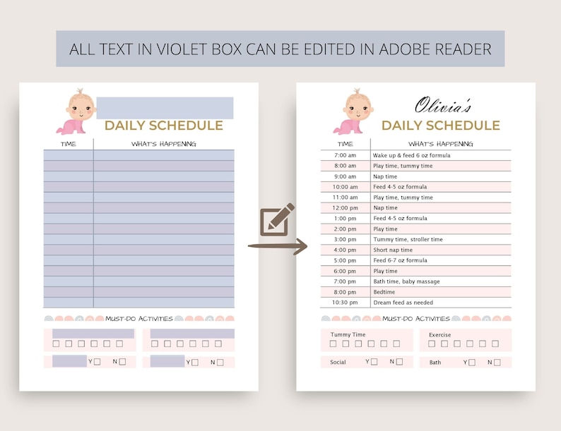 Editable Baby Schedule Template, Daily Schedule Printable, Baby Routine ...
