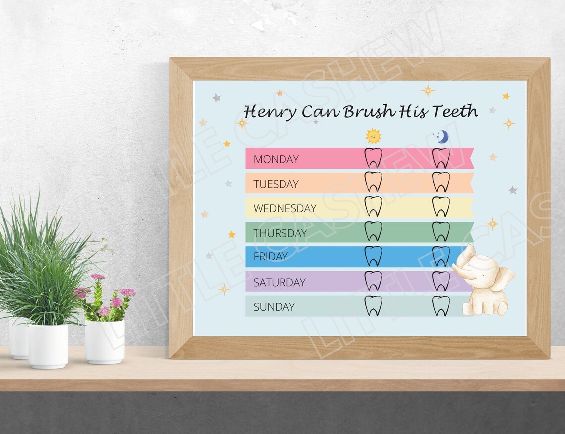 Editable Kids Teeth Brushing Chart, Personalized Brush Teeth Chart ...