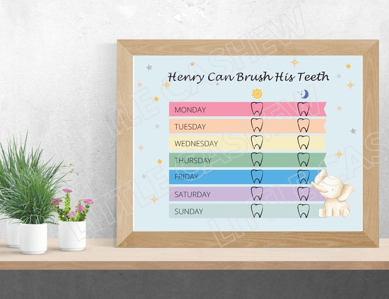 Editable Kids Teeth Brushing Chart, Personalized Brush Teeth Chart ...