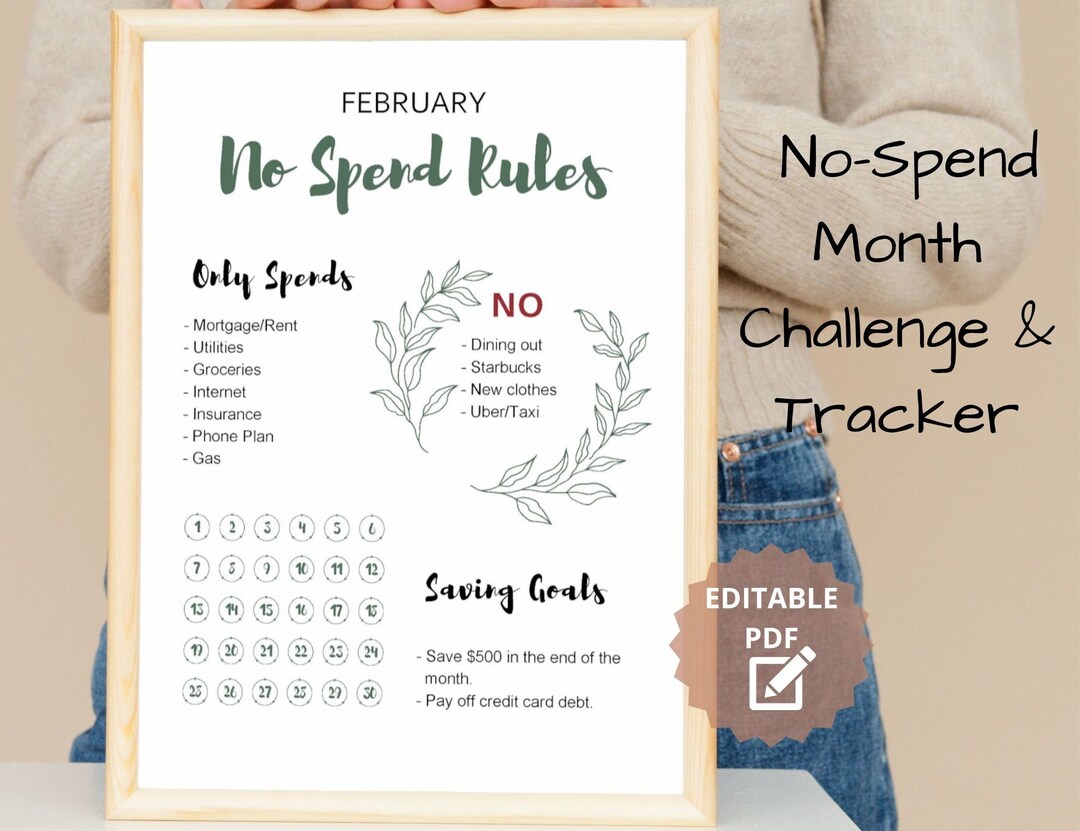 Editable No Spend Tracker, Savings Challenge, No Spend Challenge ...