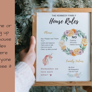 Editable House Rules for Kids, House Rule Wall Art, Family Rule Wall ...