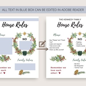 Editable House Rules for Kids, House Rule Wall Art, Family Rule Wall ...