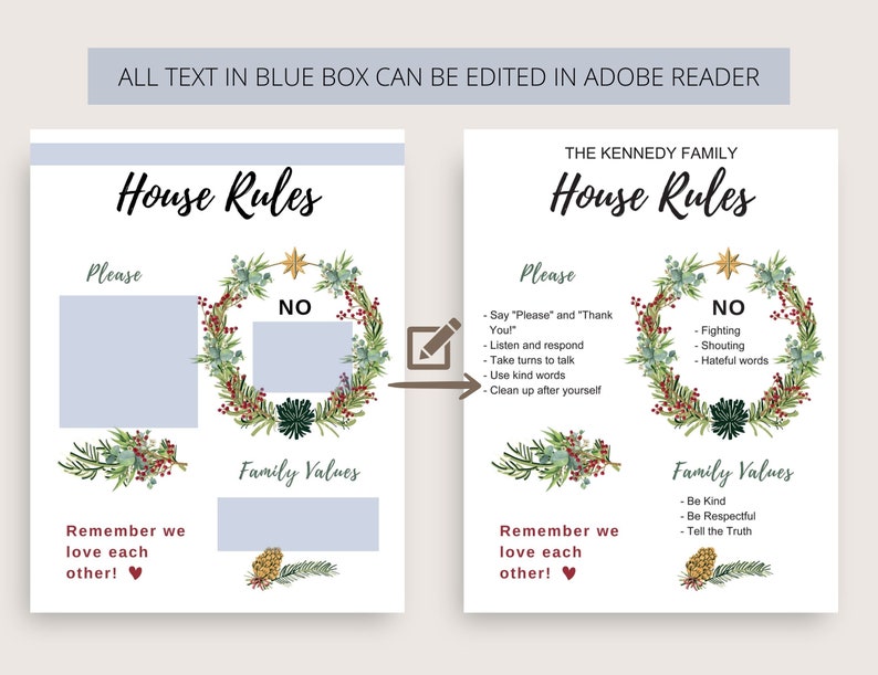 Editable House Rules for Kids, House Rule Wall Art, Family Rule Wall ...