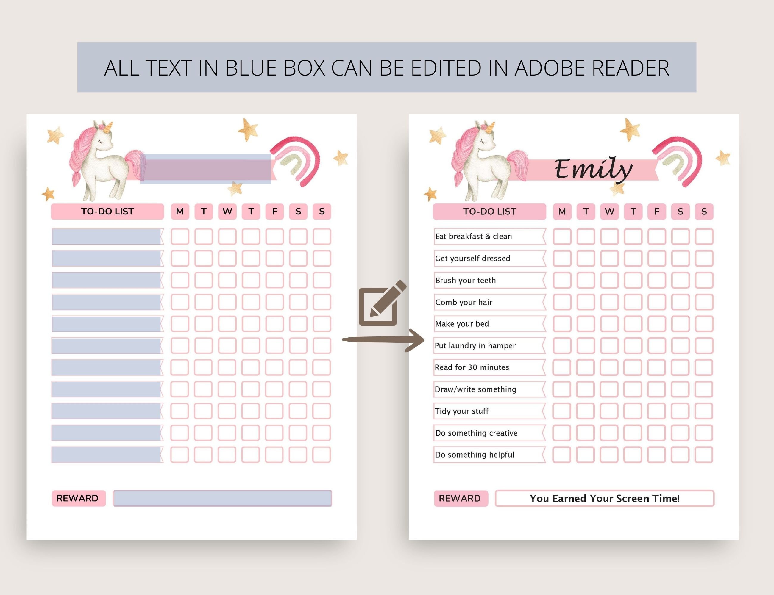 Editable Kids Chore Chart Printable, Personalized Kids Daily Schedule ...