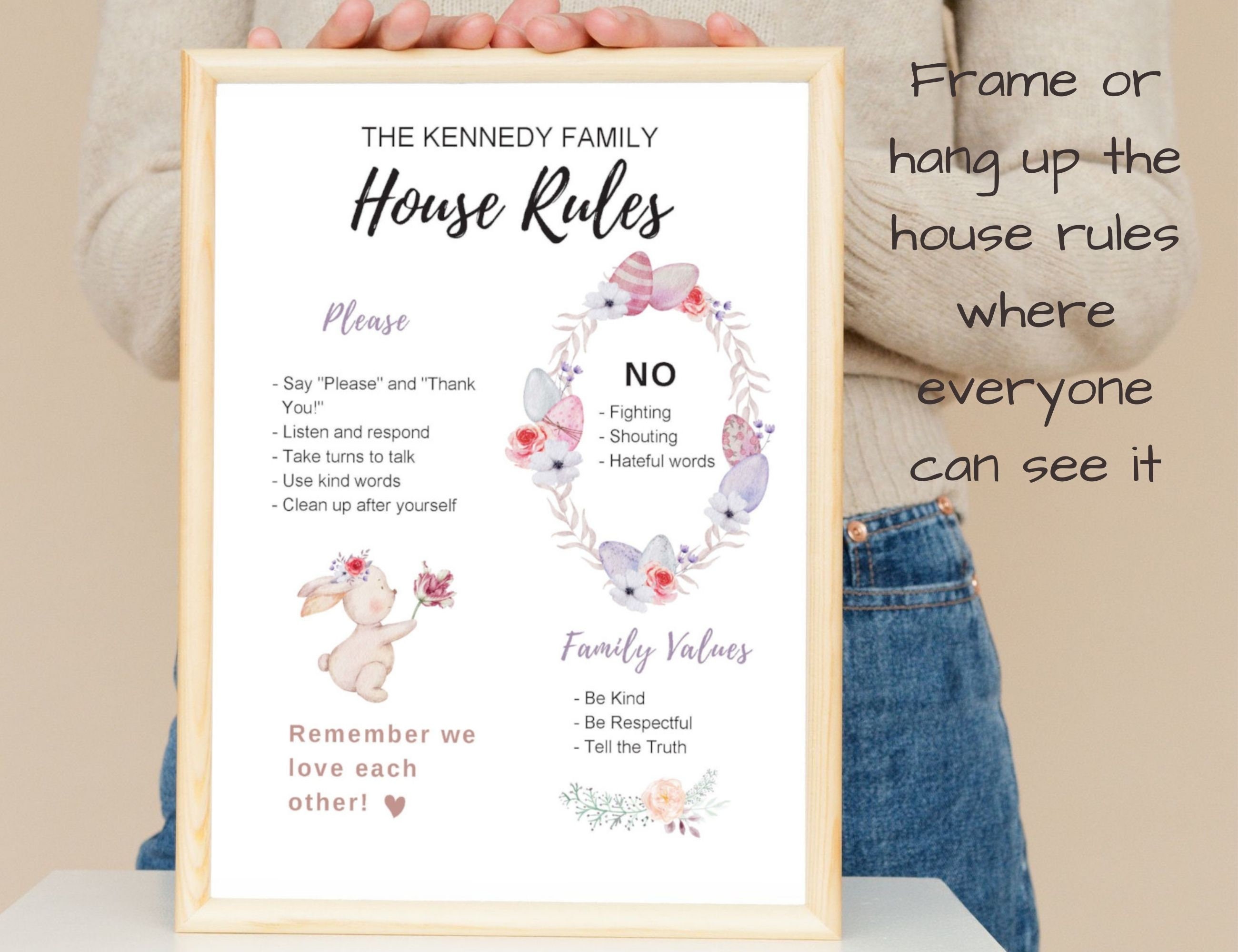 Editable House Rules for Kids, House Rule Wall Art, Easter Wall Art ...