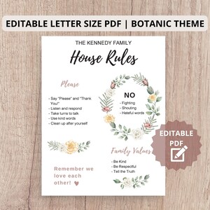 Editable House Rules for Kids, House Rule Wall Art, Family Rule Wall ...