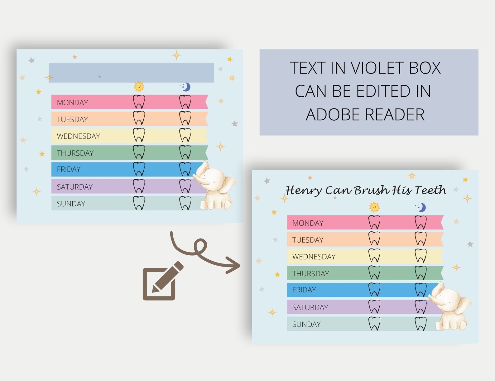 Editable Kids Teeth Brushing Chart, Personalized Brush Teeth Chart ...