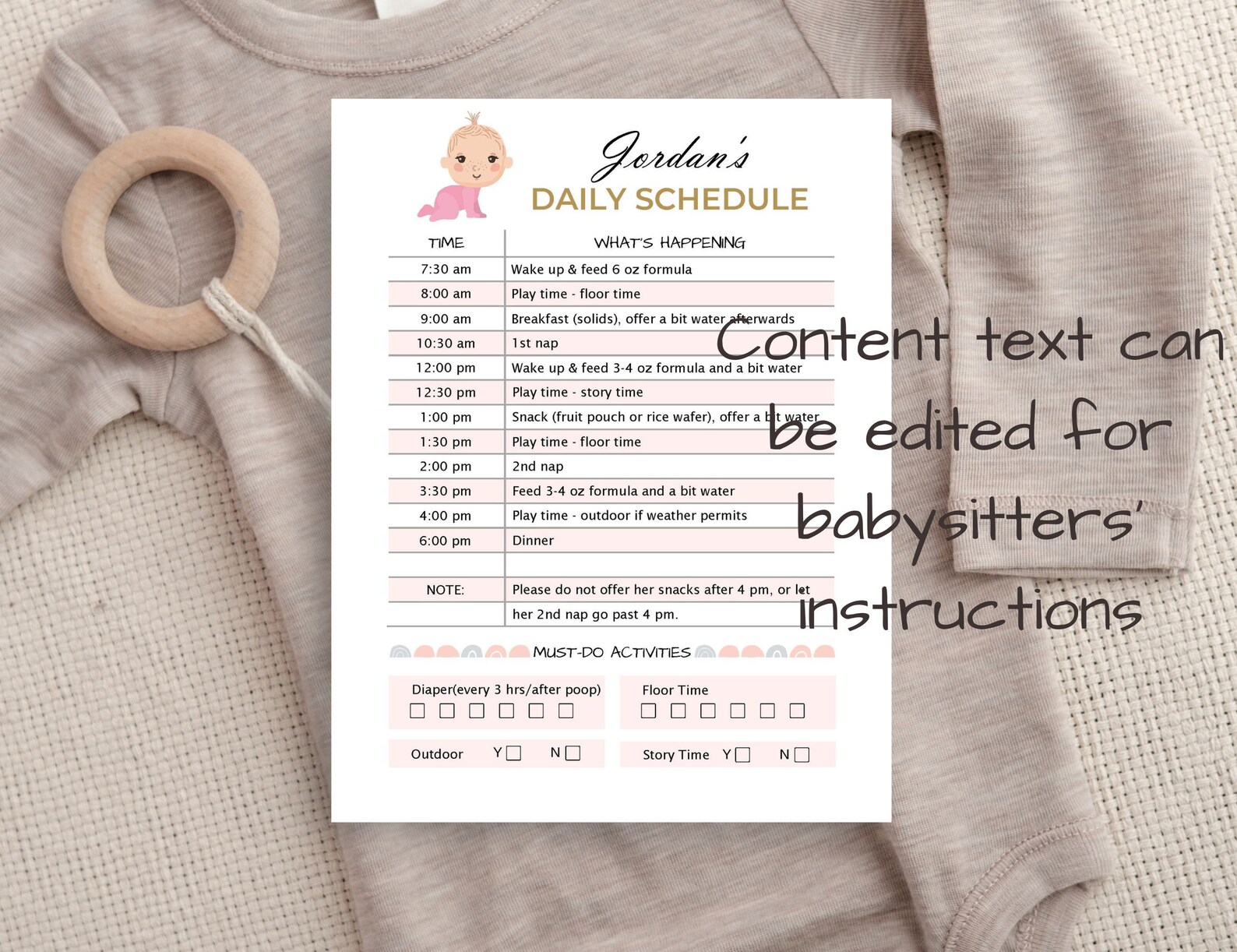 Editable Baby Schedule Template, Daily Schedule Printable, Baby Routine ...