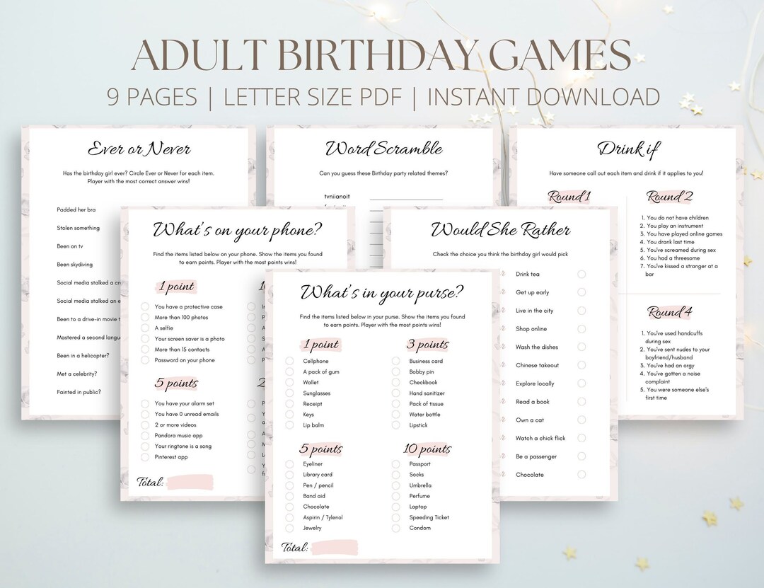 Adult Birthday Party Games Bundle Printable, Adult Party Games ...