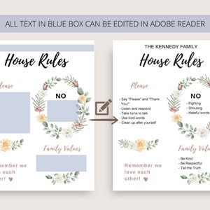 Editable House Rules for Kids, House Rule Wall Art, Family Rule Wall ...