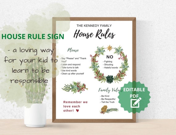 Editable House Rules for Kids House Rule Wall Art Family - Etsy