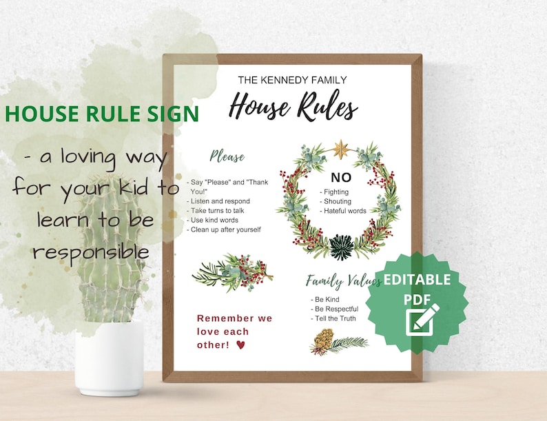 Editable House Rules for Kids, House Rule Wall Art, Family Rule Wall ...
