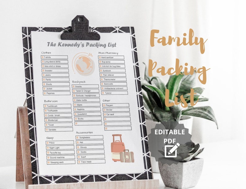 Editable Travel Packing List for Parents Personalized Packing - Etsy