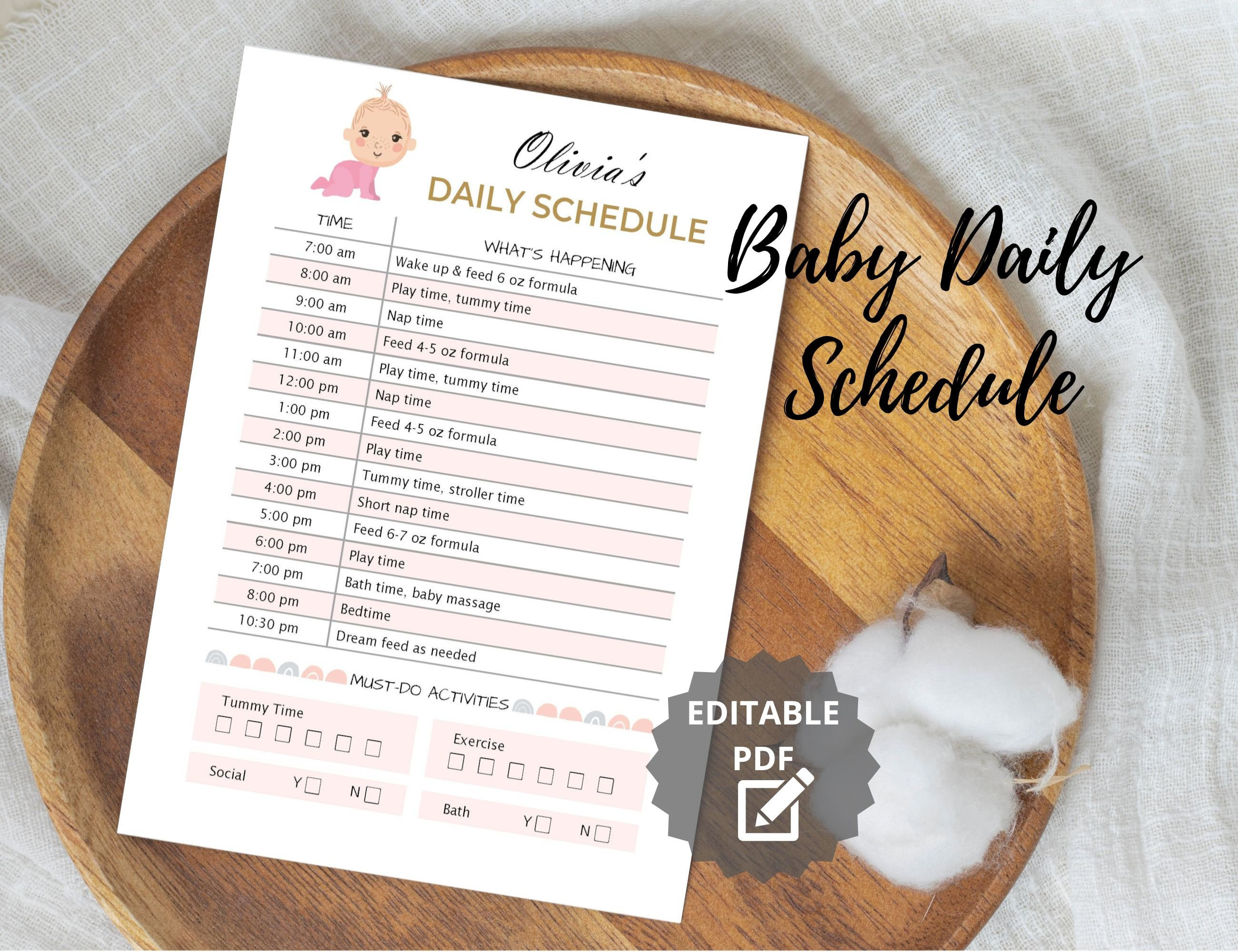 Editable Baby Schedule Template, Daily Schedule Printable, Baby Routine ...