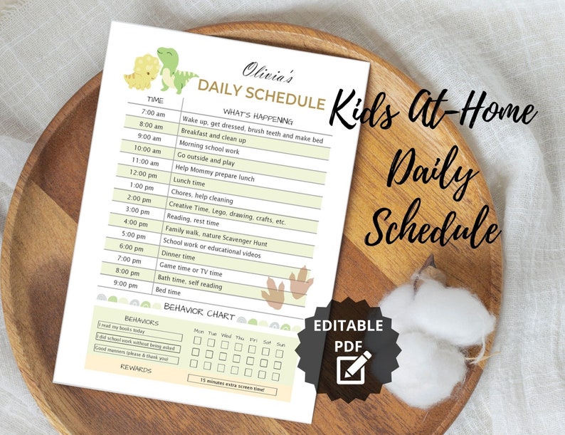 Editable Kids Schedule Template Daily Schedule Printable - Etsy