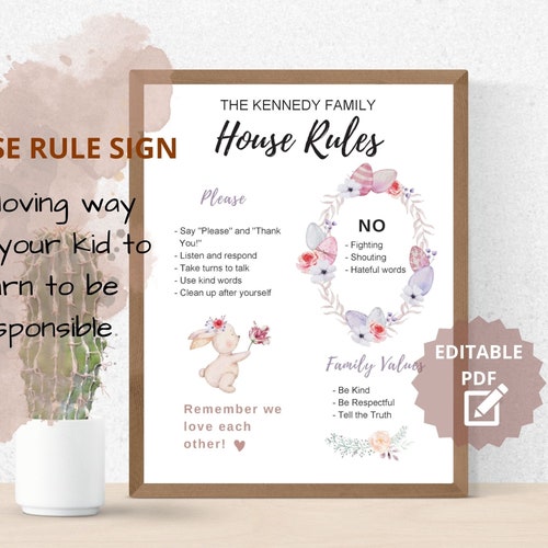 Editable House Rules for Kids House Rule Wall Art Family - Etsy