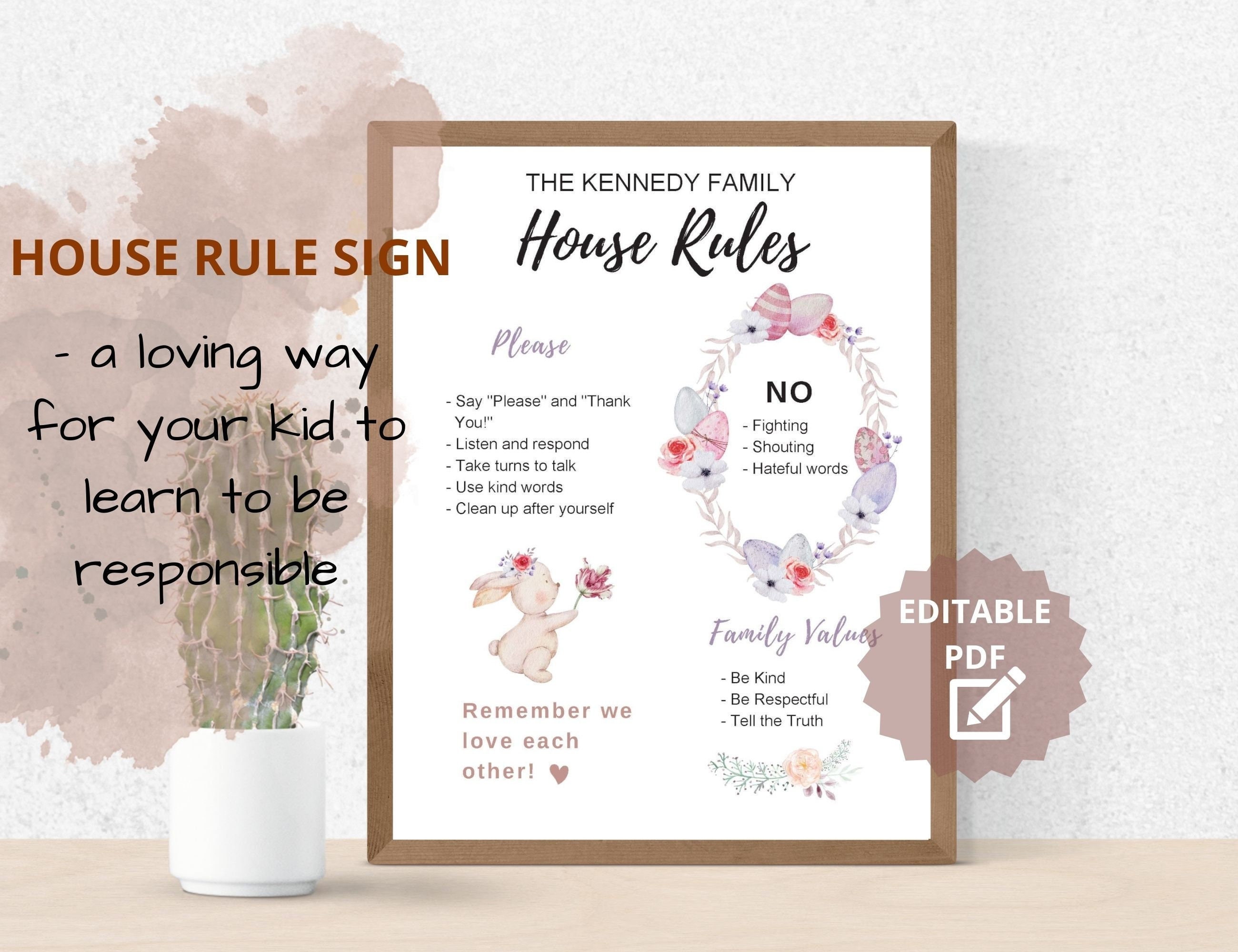 Editable House Rules for Kids, House Rule Wall Art, Easter Wall Art ...