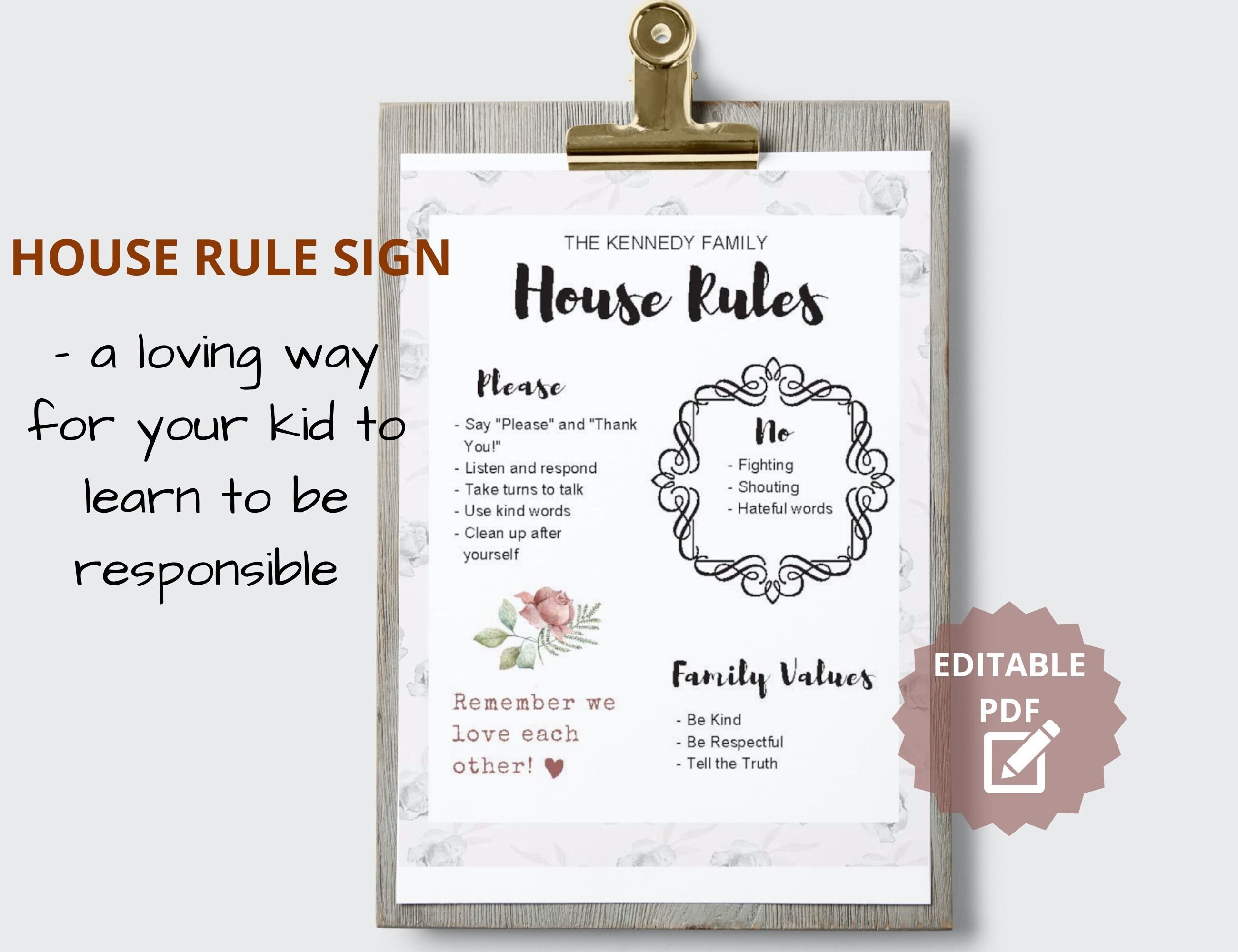 Editable House Rules, House Rule Wall Art, Family Rule Wall Art, Home ...