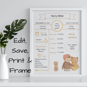 Editable Baby First Year Sign Template, Custom Baby Infographic, Baby ...