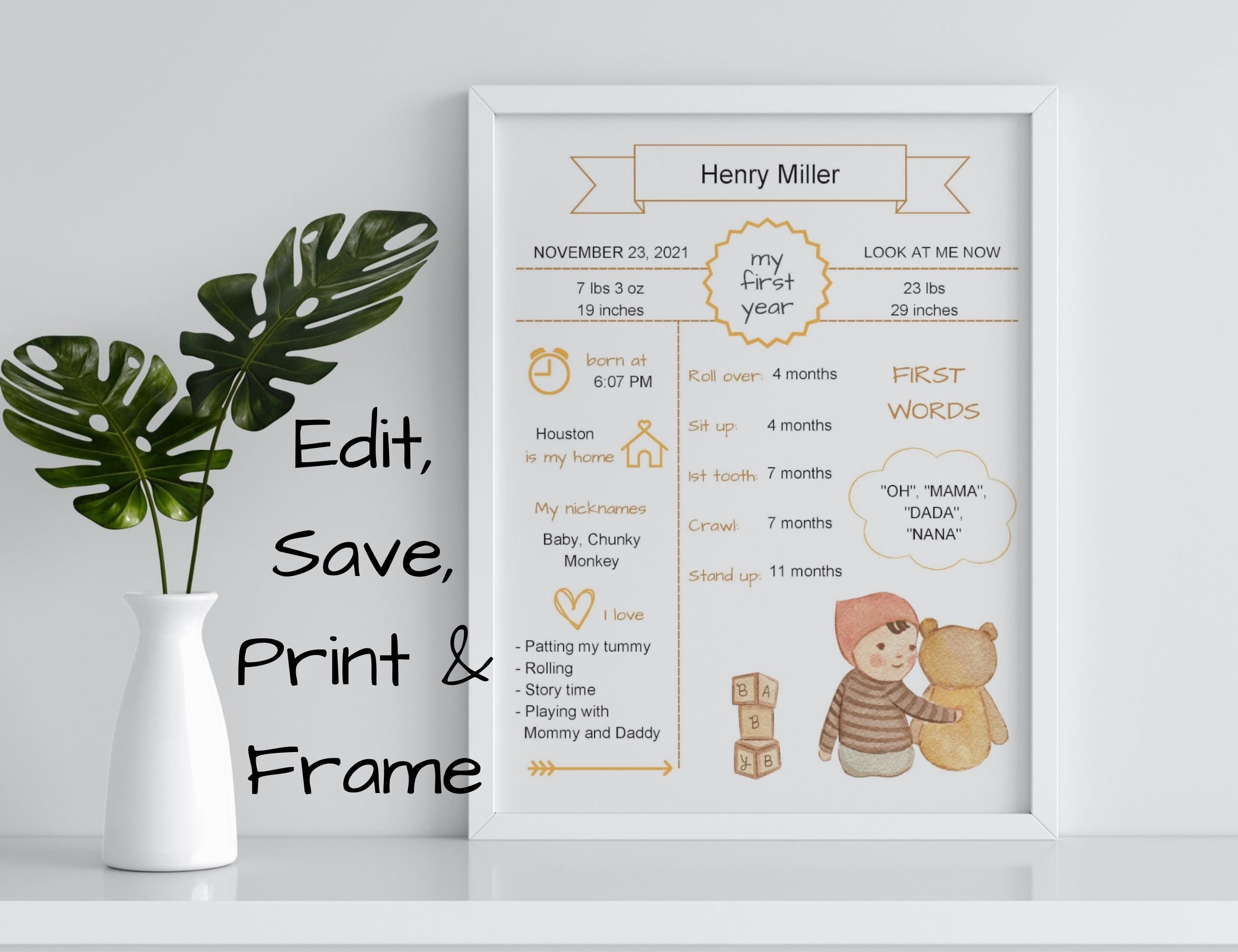 Editable Baby First Year Sign Template, Custom Baby Infographic, Baby ...