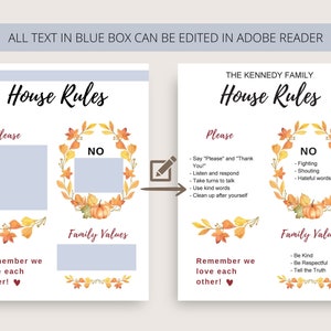 Editable House Rules for Kids, House Rule Wall Art, Family Rule Wall ...