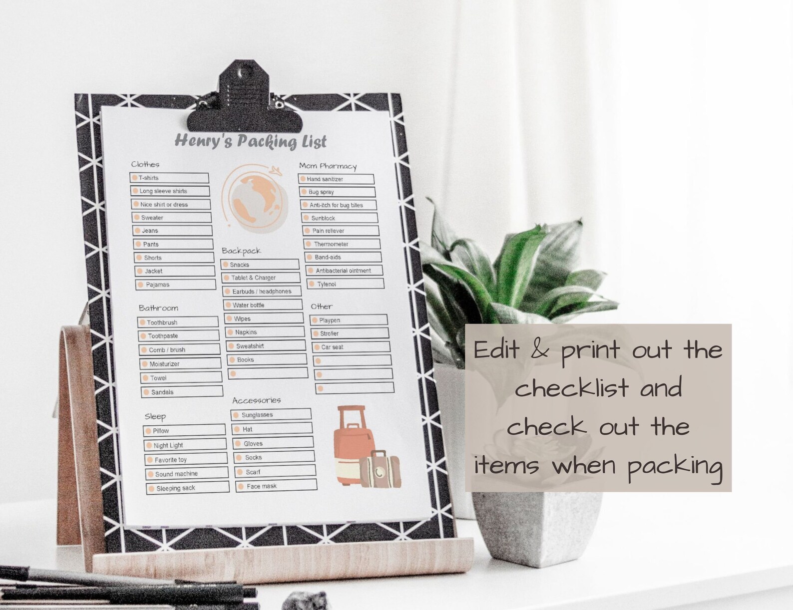 Editable Travel Packing List for Parents, Personalized Packing ...
