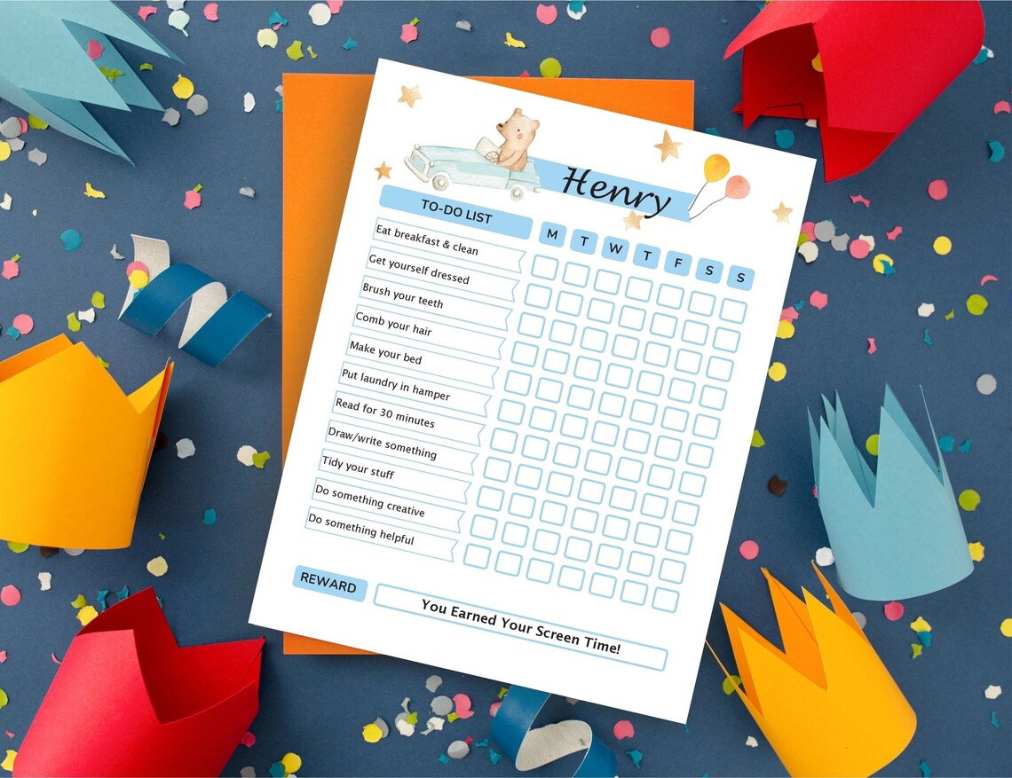 Editable Kids Chore Chart Printable, Personalized Kids Daily Schedule ...