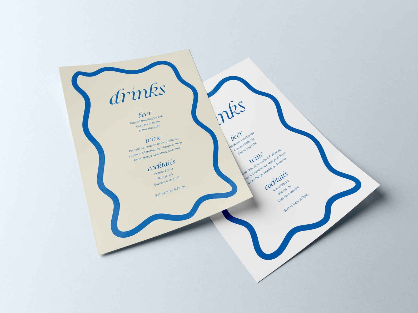 Classic Blue Menu Drinks and Place Card Template Wavy - Etsy