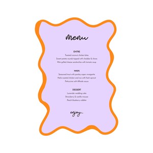 Colourful Wavy Menu Template Hand Drawn Wedding/bridal - Etsy Australia