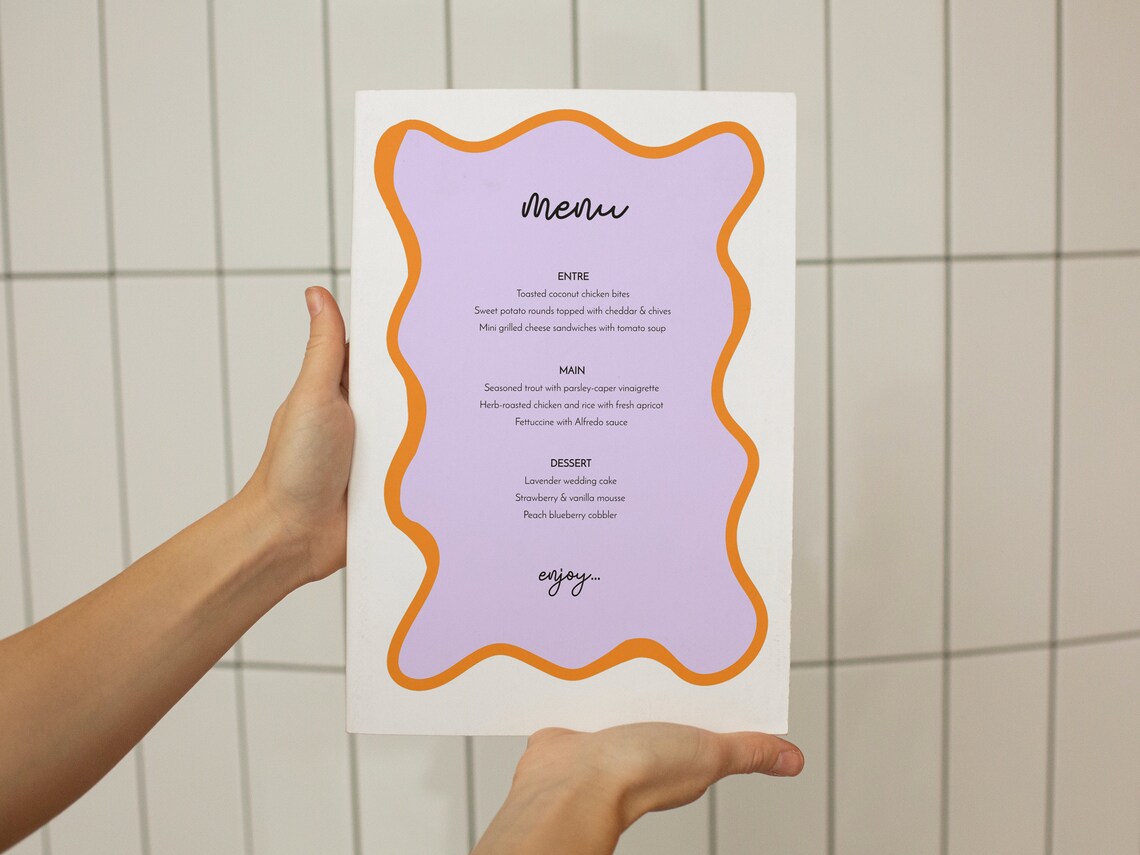 Colourful Wavy Menu Template Hand Drawn Wedding/bridal - Etsy Australia