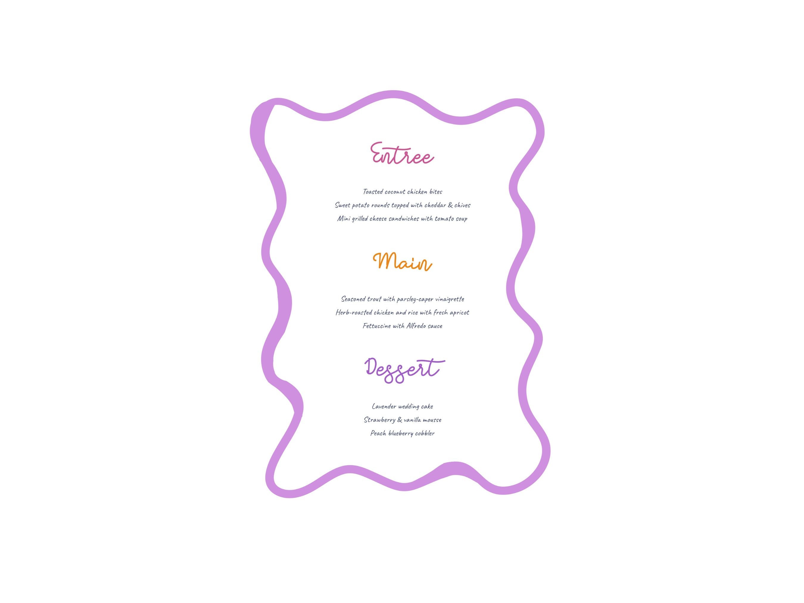 Wavy Purple Menu and Place Card Template Set Hand Drawn - Etsy Australia