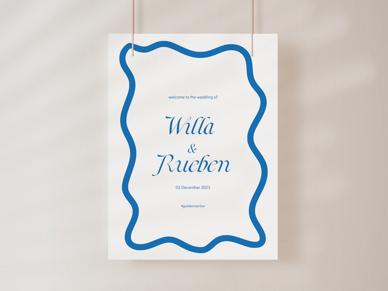 Classic Blue Wedding/event Signage Modern Wavy Welcome - Etsy