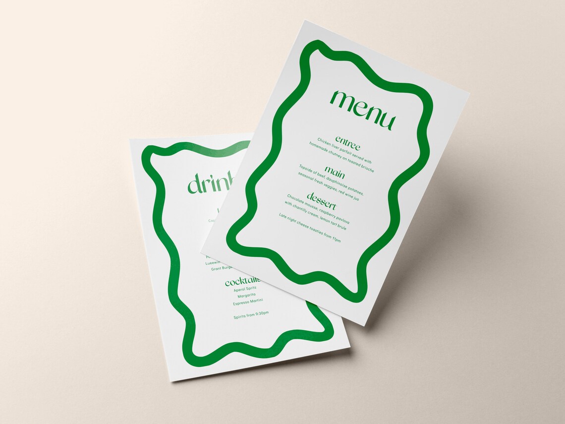 Colourful Menu Drinks and Place Card Template Hand Drawn - Etsy
