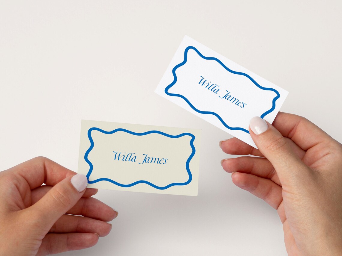 Classic Blue Menu Drinks and Place Card Template Wavy - Etsy