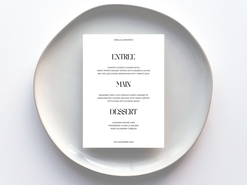 Modern Menu & Place Card Template Elegant Minimalist - Etsy