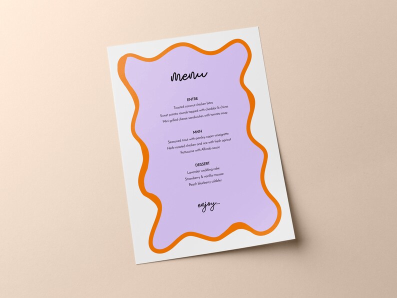 Colourful Wavy Menu Template Hand Drawn Wedding/bridal - Etsy Australia
