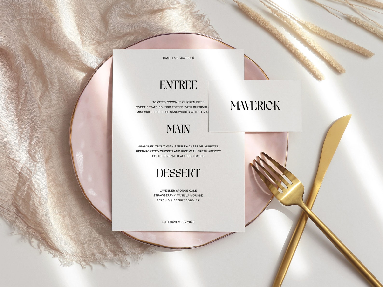 Modern Menu & Place Card Template Elegant Minimalist - Etsy