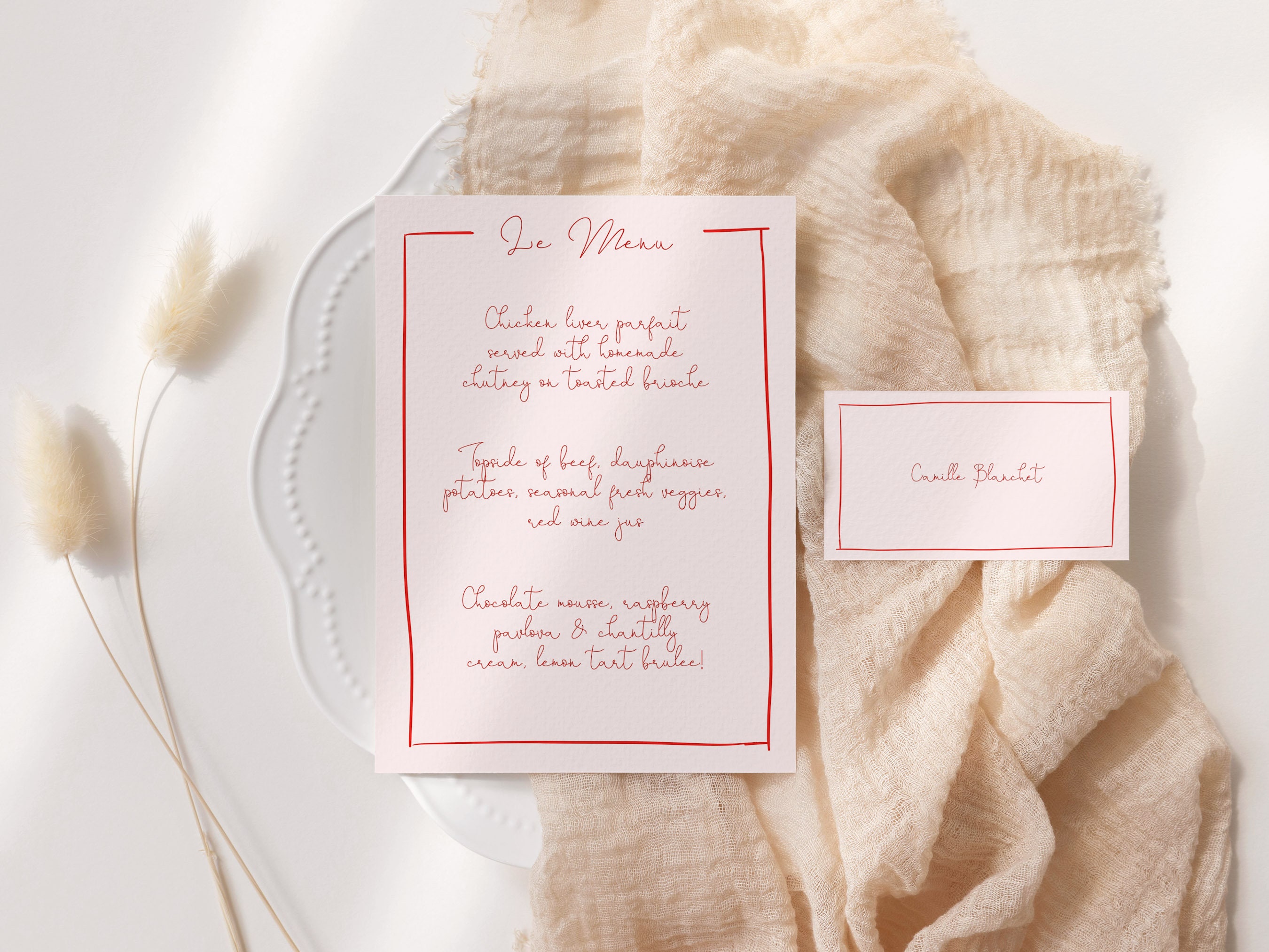 Red & Pink Menu and Place Card Template Set Hand Drawn - Etsy Australia