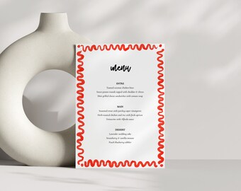 Menu Pink Red Wavy Editable Template Instant Download, Hand Drawn ...