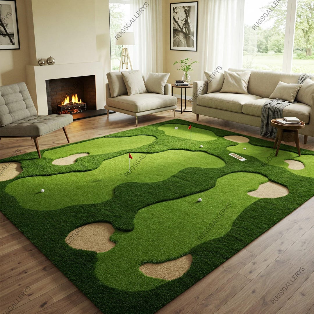 Golf Course Green Hand Tufted High Low Texture Wool Rug for Kids Room ...