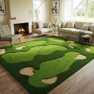 Golf Course Green Hand Tufted High Low Texture Wool Rug for Kids Room ...