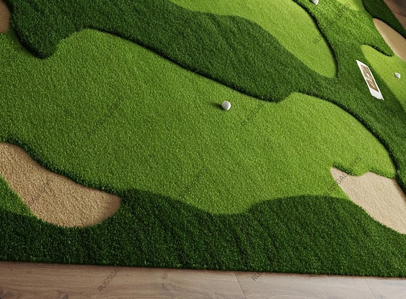 Golf Course Green Hand Tufted High Low Texture Wool Rug for Kids Room ...