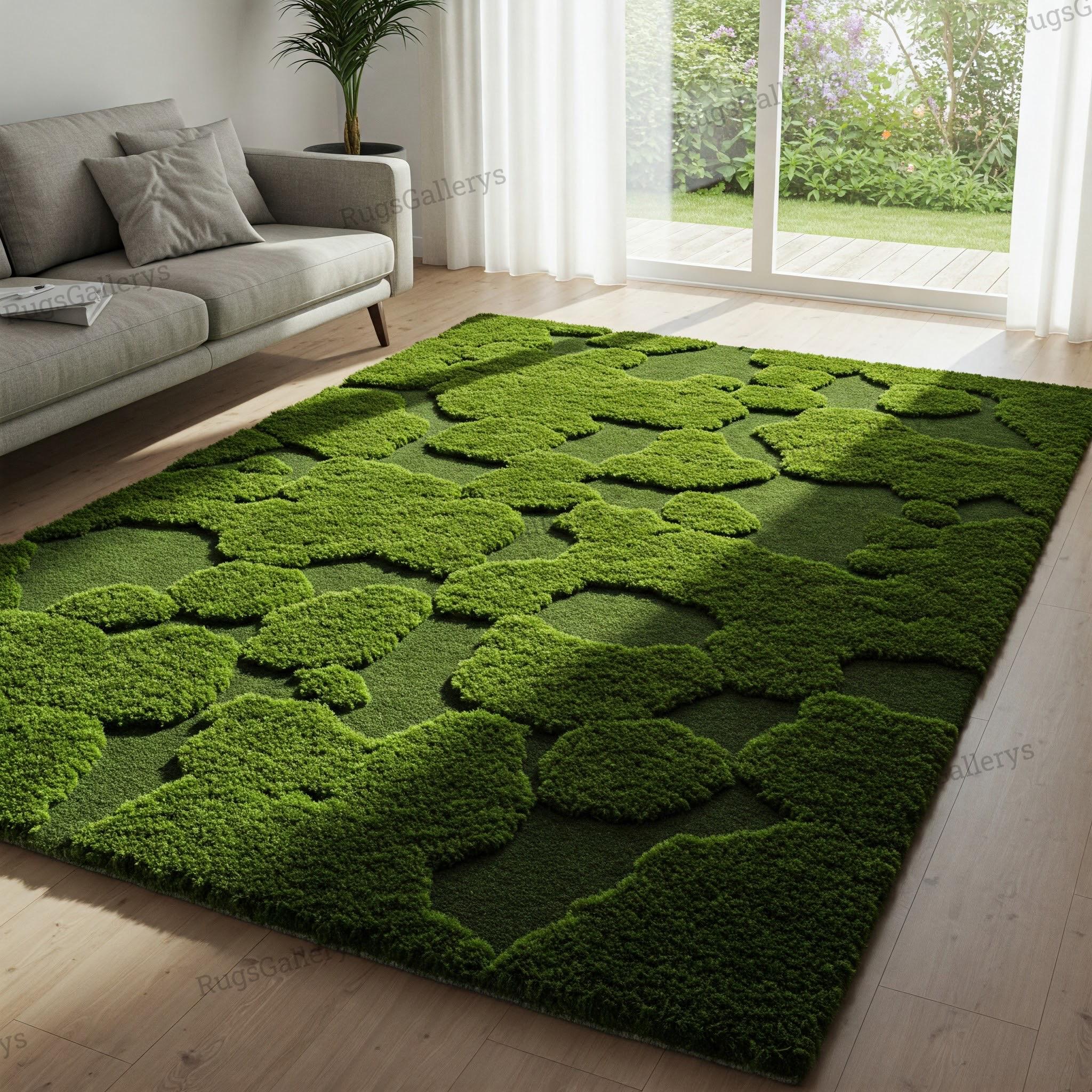 Green Moss Clumps Abstract Design Hand Tufted 3d Textured Organic ...