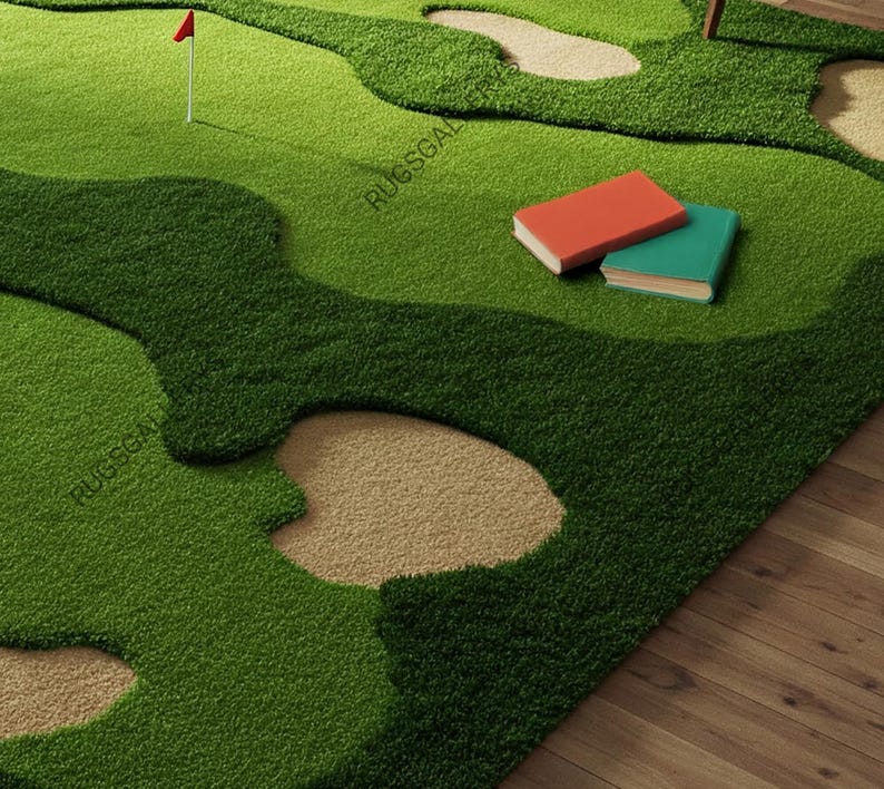 Golf Course Green Hand Tufted High Low Texture Wool Rug for Kids Room ...