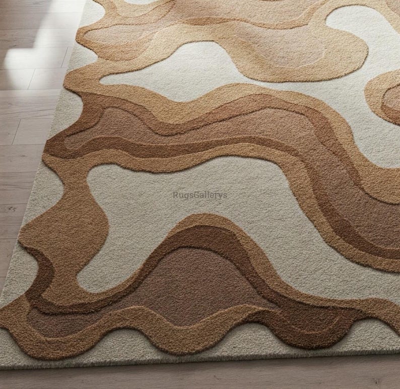 Off White Brown Modern Hand Tufted Abstract Design 6x9 Kids Room Rug ...